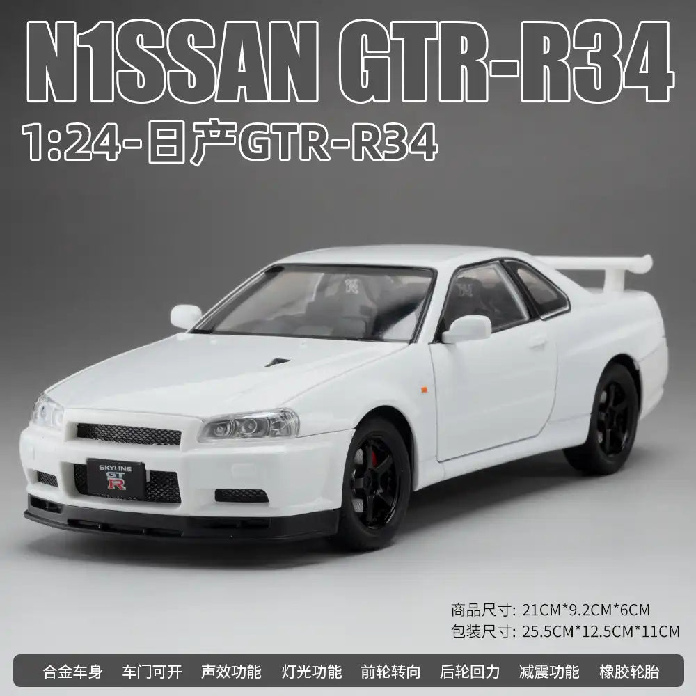 Nissan Skyline GTR R34 White 1:24 Diecast Model Car with Lights & Sound ...